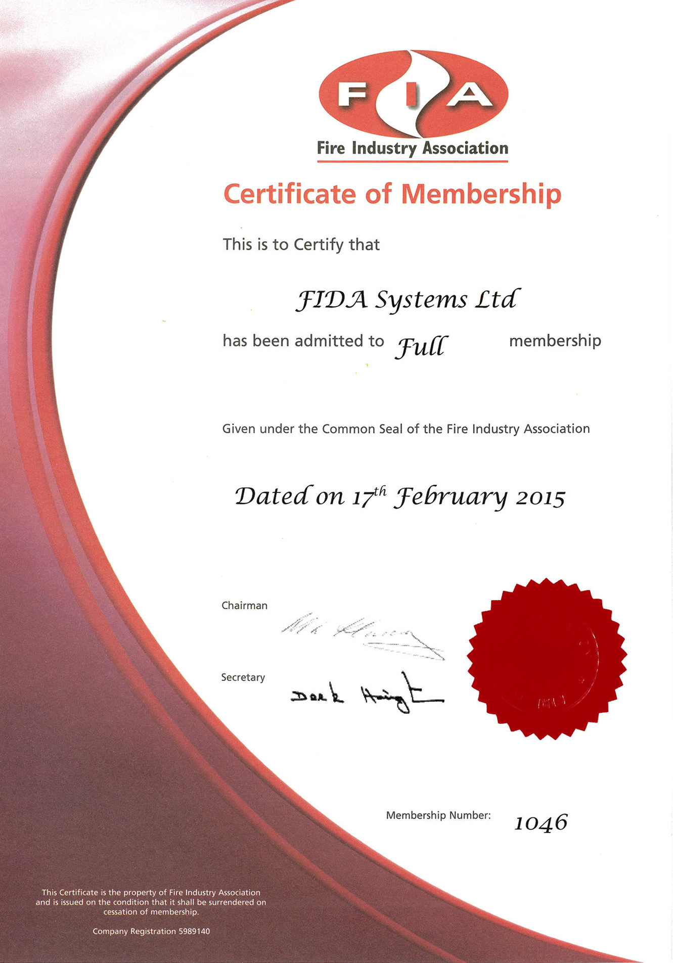 Approvals / Certification – FIDA Systems Ltd